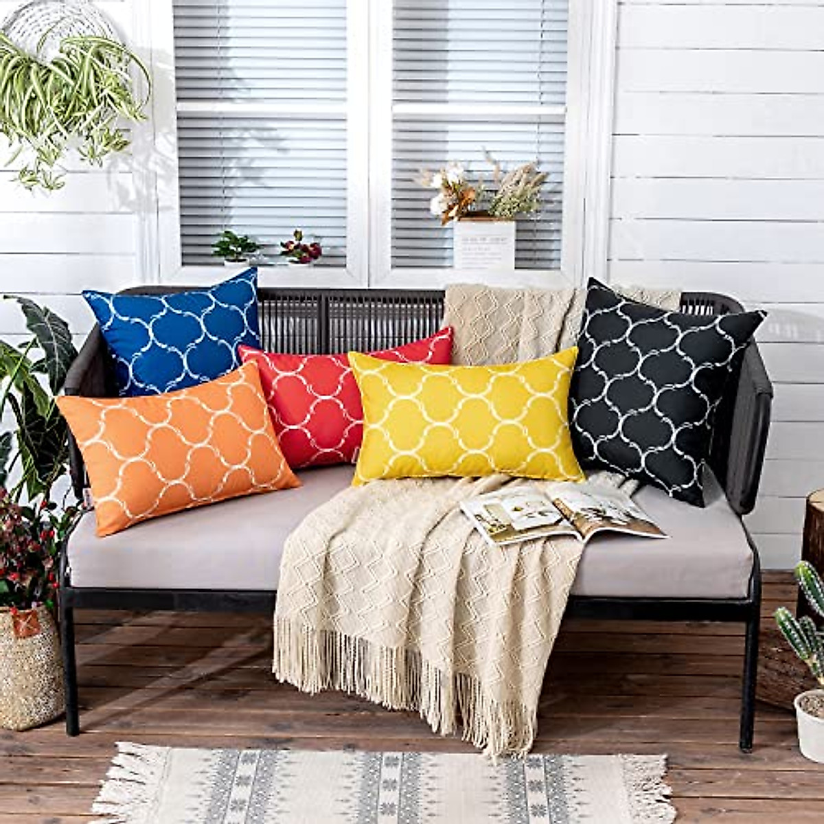 ANRODUO Pack of 2 Outdoor Waterproof Throw Pillow Covers Solid Decorative Garden Cushion Sham Outside Lumbar Pillowcase for Patio Balcony Bench Couch 12 x 20 Inch Orange