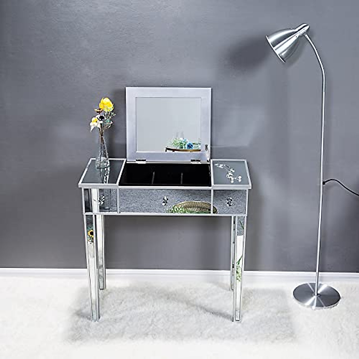 SDGH FCH Flip Glass Mirrored Makeup Table Dressing Table Dressers Study Table (80 x 38 x 76) cm(L x W x H)