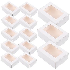 NUOBESTY 50pcs Packaging Boxes Mini Cake Containers Clear Bread Box Soap Container Treat Box Compact Paper Box for Cookie Small Cake Boxes Packing Box Storage Box Carton Airplane Box White