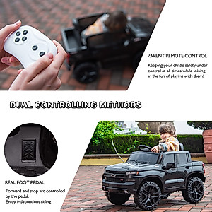 Bopilon 12V Electric Car for Kids,Licensed Chevy Silverado Truck Kids Ride On Car with Remote Control Battery Powered Electric Vehicle Toy Car, 4-Wheeler Suspension, Music& Lights, 3 Speeds(Black)