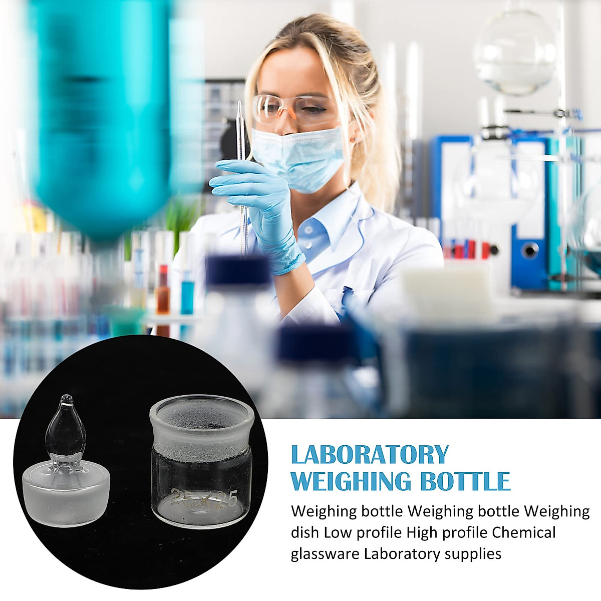 POPETPOP Laboratory Sampling Glass Weighing Bottle: 5pcs Clear Specific Gravity Bottles Equipment Laboratory Supply Weighing Holder Iwith Interchangeable Ground Stopper