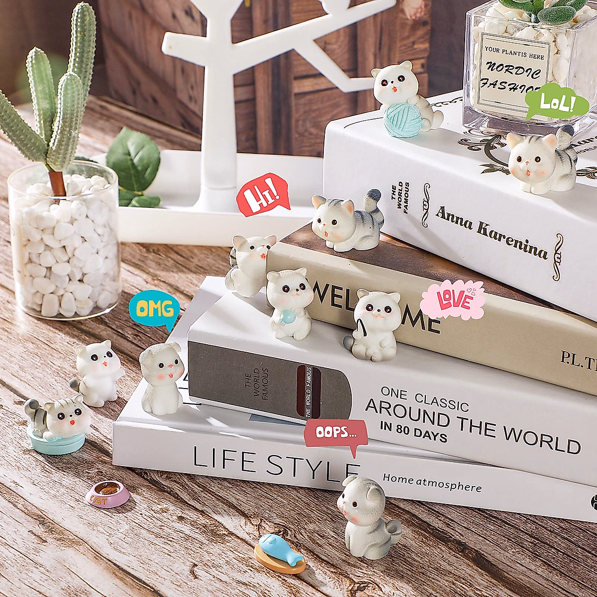 14 Pcs Cat Figurines Cute Miniature Figures Mini Cat Cake Toppers Moss Landscape Waterproof Resin Kitten Garden Miniature Terrarium Figurines for Garden Home Party Cake Decor Supplies (Adorable)