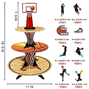 Basketball Party Decorations Cupcake Stand with 24pcs Basketball Cupcake Toppers for Kids Boys Basketball Sports Game Themed Birthday Party Supplies Basketball 3 Tier Cupcake Tower