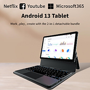 Tablet 10.1 inch Android 13 Tablets 16GB+128GB Large Storage Octa-Core, with Keyboard, Stylus Dual Camera, Fastest 5G WiFi 6, Bluetooth, 512GB Expand Support, HD Touch Screen Display YouTube Netflix