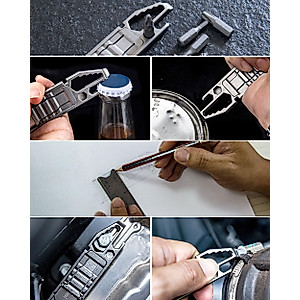 Tenchilon T394 Utility Knife, 10-in-1 Multi-Tool Retractable Pocket Knife, 3.94 inches Titanium Handle with Pry Bar, 10pcs Extra Replaceable SK5 Blades, Keychain Carry Box Cardboard Cutter EDC Knives