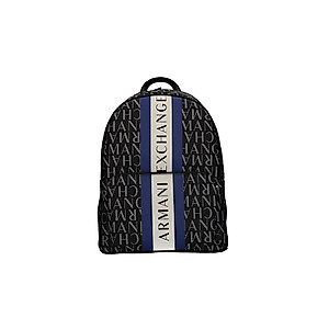 A|X Armani Exchange Men's Allover Logo Eco-Leather Backpack, Black Olivine, OS