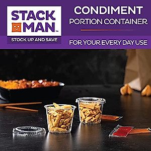 [4 oz -100 Count] Disposable Mini Plastic Souffle Cups with Lids- Jello Shot Cups, Jell-O Portion Cups, 4 Ounce Dipping Sauce Ramekins, Salad Dressing Container Cup ,Small Plastic Condiment Containers