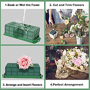YOMUME Floral Foam Cage 2 Pieces, Flower Cage Holder with Floral Foam for Fresh Flower Arrangement and Artificial Flowers, Dry Floral Foam Blocks for Wedding, Green Florist Foam