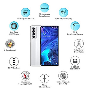 OPPO Reno4 Pro Dual SIM 128GB ROM + 8GB RAM Factory Unlocked 4G Smartphone (Silky White) - International Version
