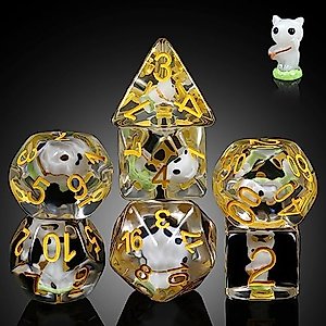 White Cat Gaming Dice Set D&D, DNDND 7PCS Resin DND Dice with Velvet Bag for Dungeons and Dragons Role Playing Games and Tabletop Games（White Cat