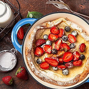 Dutch Oven Cast Iron 5 Quart Enameled Cast Iron Dutch Oven Pot with Self Basting lid Blue Heavy Duty Dutch Oven Dual Handles Porcelain Enameled Cast Iron Pot Family or Friends Gifts