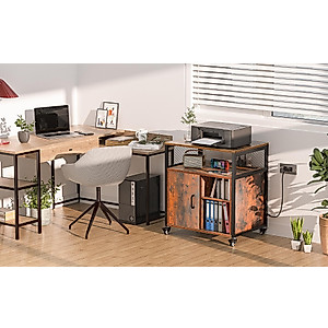 LOWOSA Braking Wheels Filing Cabinet with Lock, File Cabinets with Charging Station, Printer Stand with Storage for Office Home, A4 Letter Size File Folders