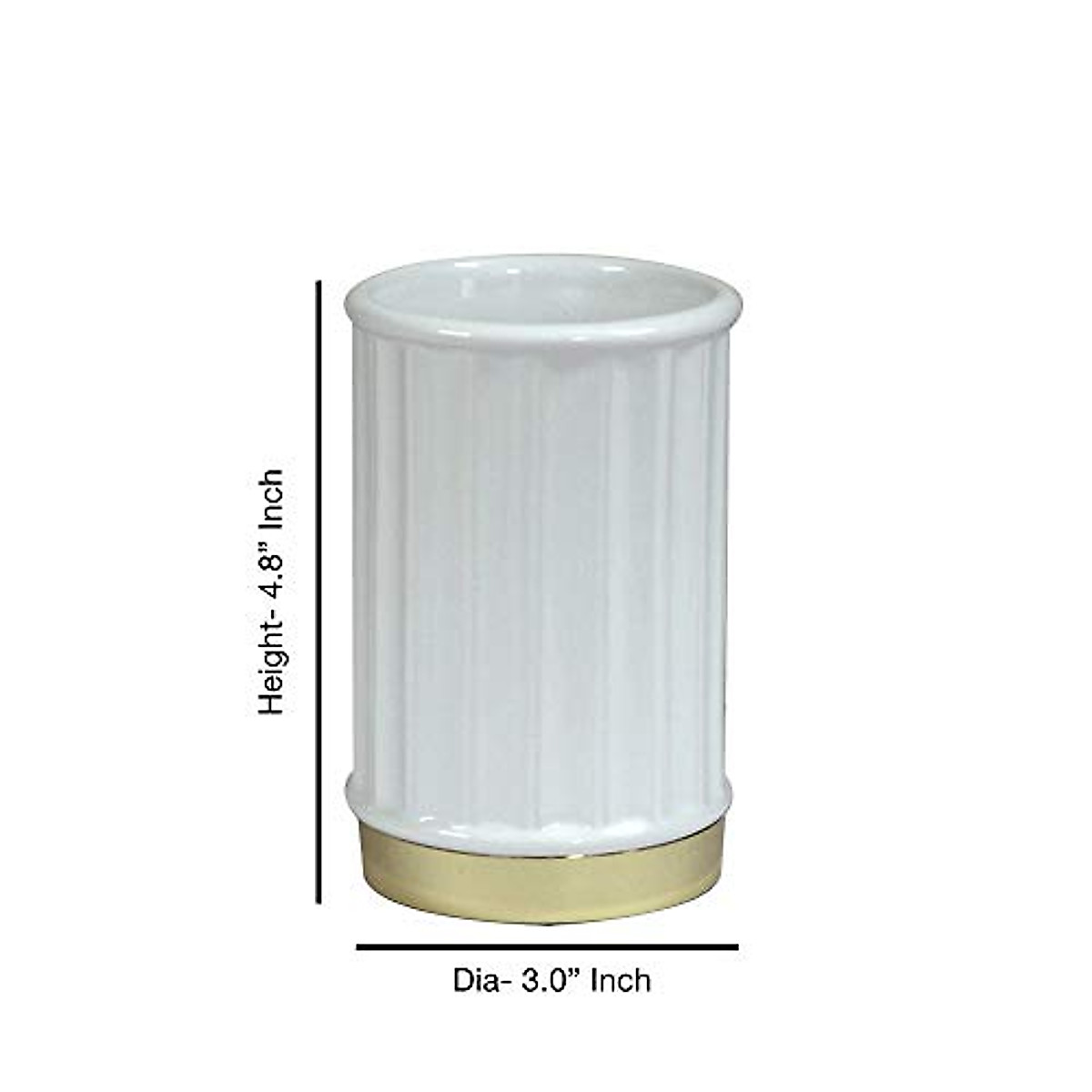 nu steel PAN-8PC/SET Panache Ceramic Bath Accessory Set for Vanity Countertops 8 Piece Includes Container, Dish,Tooth Brush, Tumbler,soap Lotion,Waste Basket,Tissue Box Holder,Tray-White/Gold