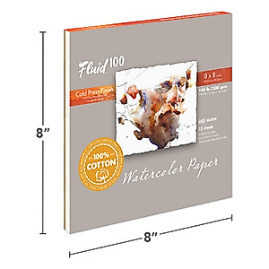 Speedball Art Products, 811210, Fluid 100 100% Cotton Artist Watercolor Paper, 8 x 8 inch Block, 140 lb Cold Press