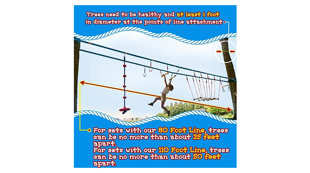 Kids Ninja Slackline Obstacle Course - 80 Ft Backyard Fun | Monkey Bars