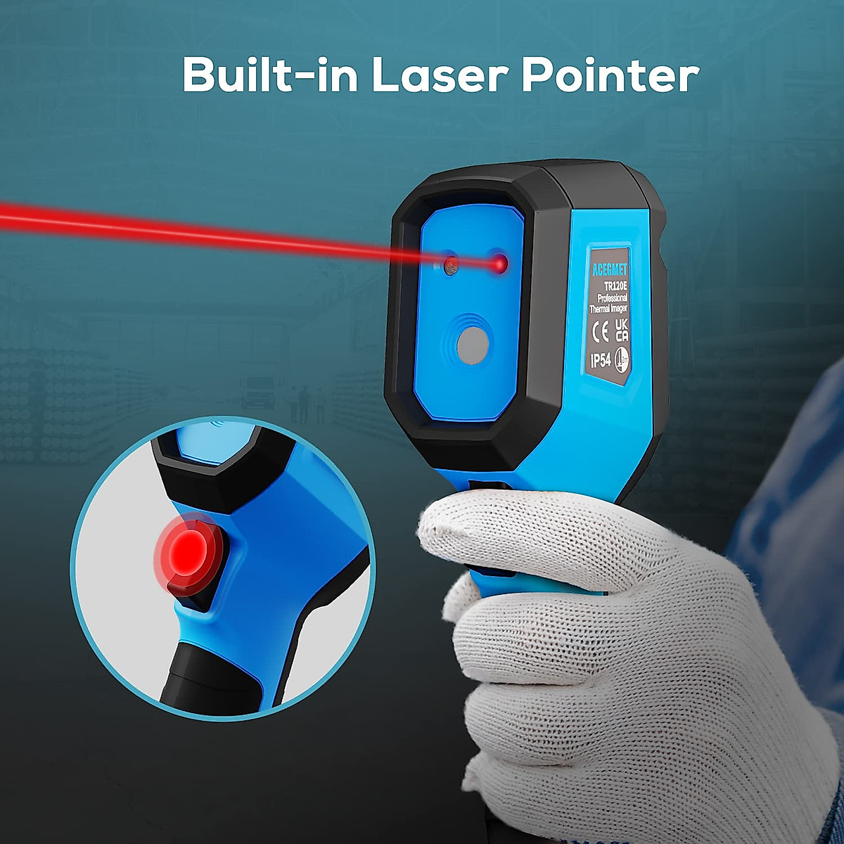 ACEGMET TR120E Thermal Imaging Camera, 120 x 90 IR Resolution Handheld Thermal Camera 10800 Pixels, 25 Hz Refresh Rate Thermal Imager with Laser Pointer, 2.4" LCD Screen, IP54, -4°F~752°F Range