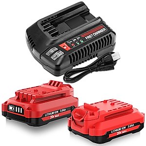 2 Packs 20V 3.0Ah V20 Lithium ion Replacement Battery and CMCB104 Charger Compatible with Craftsman 20 Volt Battery MAX CMCB205 CMCB204 CMCB206 CMCB202 CMCB201 20 Volt Cordless Power Tools (Red)