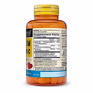 MASON NATURAL Magnesium & Vitamin D3 with Turmeric - Healthy Heart and Nervous System, Strengthens Bones and Muscles, Improved Joint Health, 60 Tablets