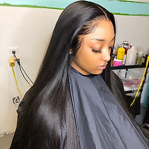 SUPER STYLE 13x4 Straight Lace Front Wigs 26 Inch Human Hair Pre Plucked with Baby Hair Glueless Brazilian Virgin Human Hair Bleached Knots Natural Color