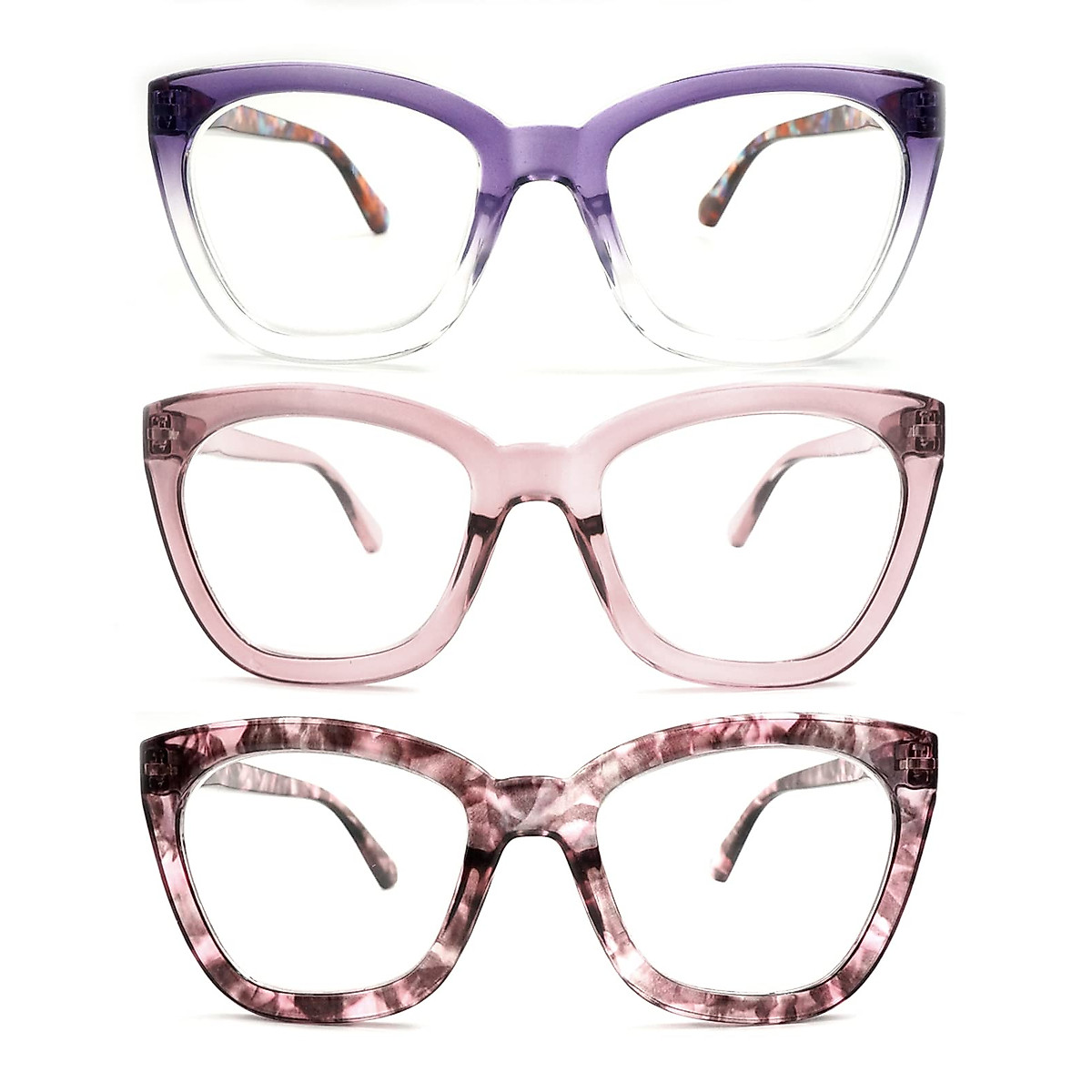 OHREADER Women Reading Glasses Blue Light Glasses-Oversized Readers for Women Computer Eyelgasses Spring Hinge (Purple/Pink/Pink tortoise, 3.00, x)