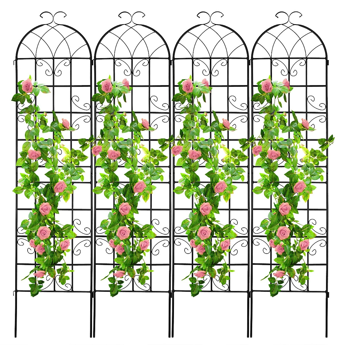 ZBPRESS 4 Pack 86.2x19.7in Metal Garden Trellis for Climbing Plants,Black Metal Garden Trellis for Vines Plant Rose Vegetable Support,Large Decorative Outdoor Trellis