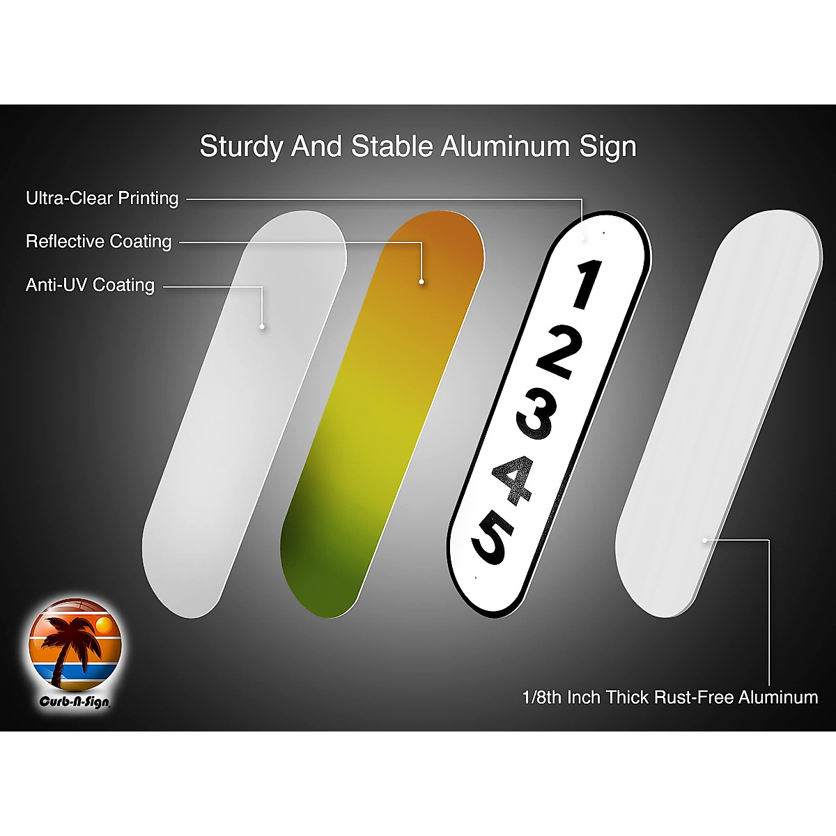 Curb-N-Sign Reflective Vertical Address Plaque, Custom Address Sign for Mailbox, 5x18 inch Sturdy, Durable, Rust Free, UV-proof & water-proof Address Numbers for House (Texas Flag)