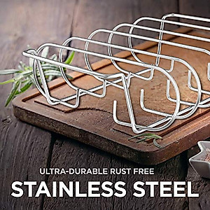 LINELAX Rib Rack, Stainless Steel Roasting Stand, Holds 4 Ribs for Grilling Barbecuing & Smoking - BBQ Rib Rack for Gas Smoker or Charcoal Grill
