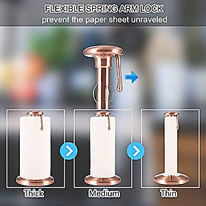 LKKL Paper Towel Holder Countertop, One Hand Tear Kitchen Paper Towel Holder Stand with Sturdy Weighted Base, Standing Paper Towel Roll Holder for Kitchen Bathroom Laundry, Stainless Steel Rose Gold