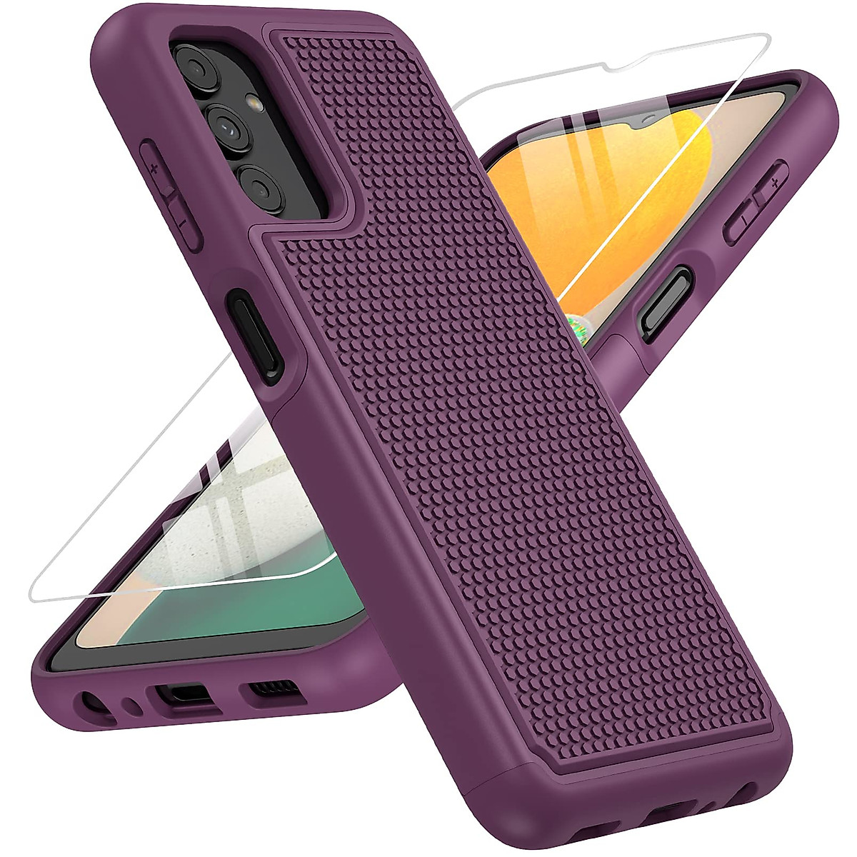 BNIUT for Samsung Galaxy A13 5G Case: Dual Layer Protective Heavy Duty Cell Phone Cover Shockproof Rugged with Non Slip Textured Back - Military Protection Bumper Tough - 6.5inch (Burgundy Purple)
