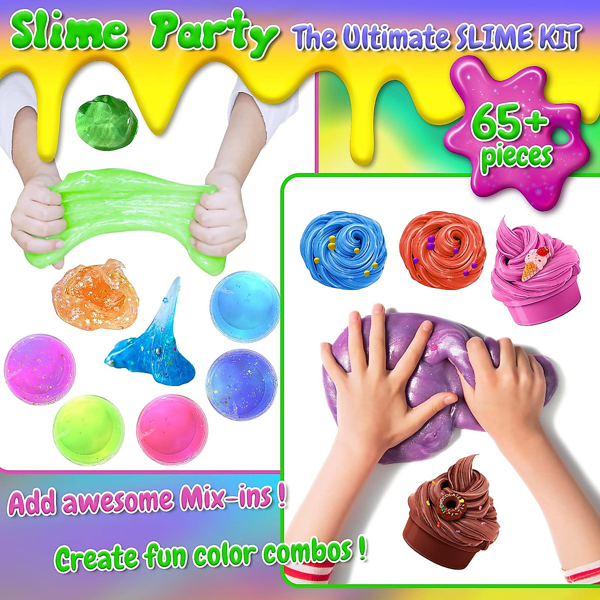 ESSENSON Slime Kit for Girls Boys, DIY Slime Kit Gifts for 6 7 8 9 10+ Year Old, Jumbo Slime Party Favors Gift, Crystal Slime Making Kit for Girls 10-12, Kids Art Craft Kit