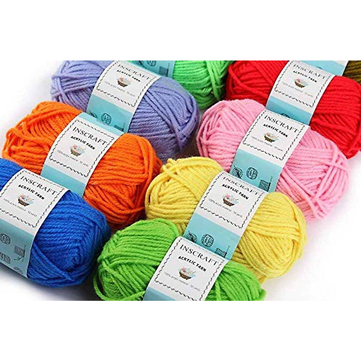 Inscraft 52 Acrylic Yarn Skeins, 1820 Yards 52 Colors, 2 Crochet Hooks, 2 Weaving Needles, 10 Stitch Markers, 1 Bag, for Crocheting & Knitting, Gift Beginners and Adults