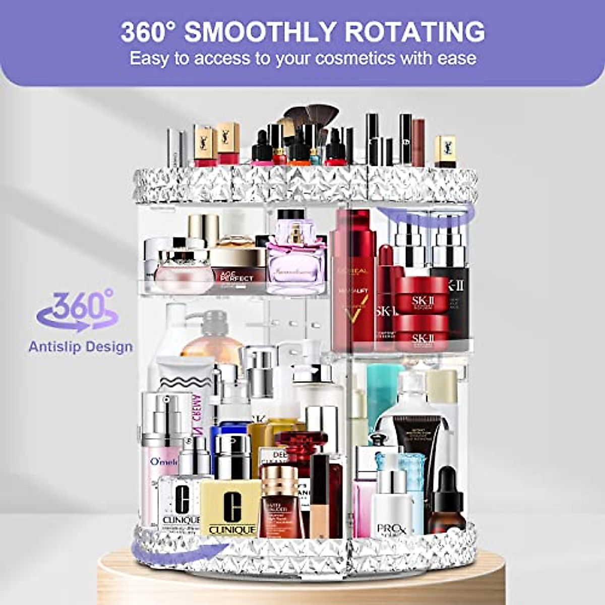 360 Rotating Makeup Organizer Large Capacity Cosmetics Organizer Beauty Organizer Clear Cosmetic Storage Display Case with 8 Layers and Detachable Shelves for Bedroom Dresser