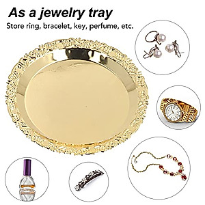 Round Fruit Tray, Gold Plated Stainless Steel Multifunctional Good Decoration Decorative Dessert Plate for Ceremony