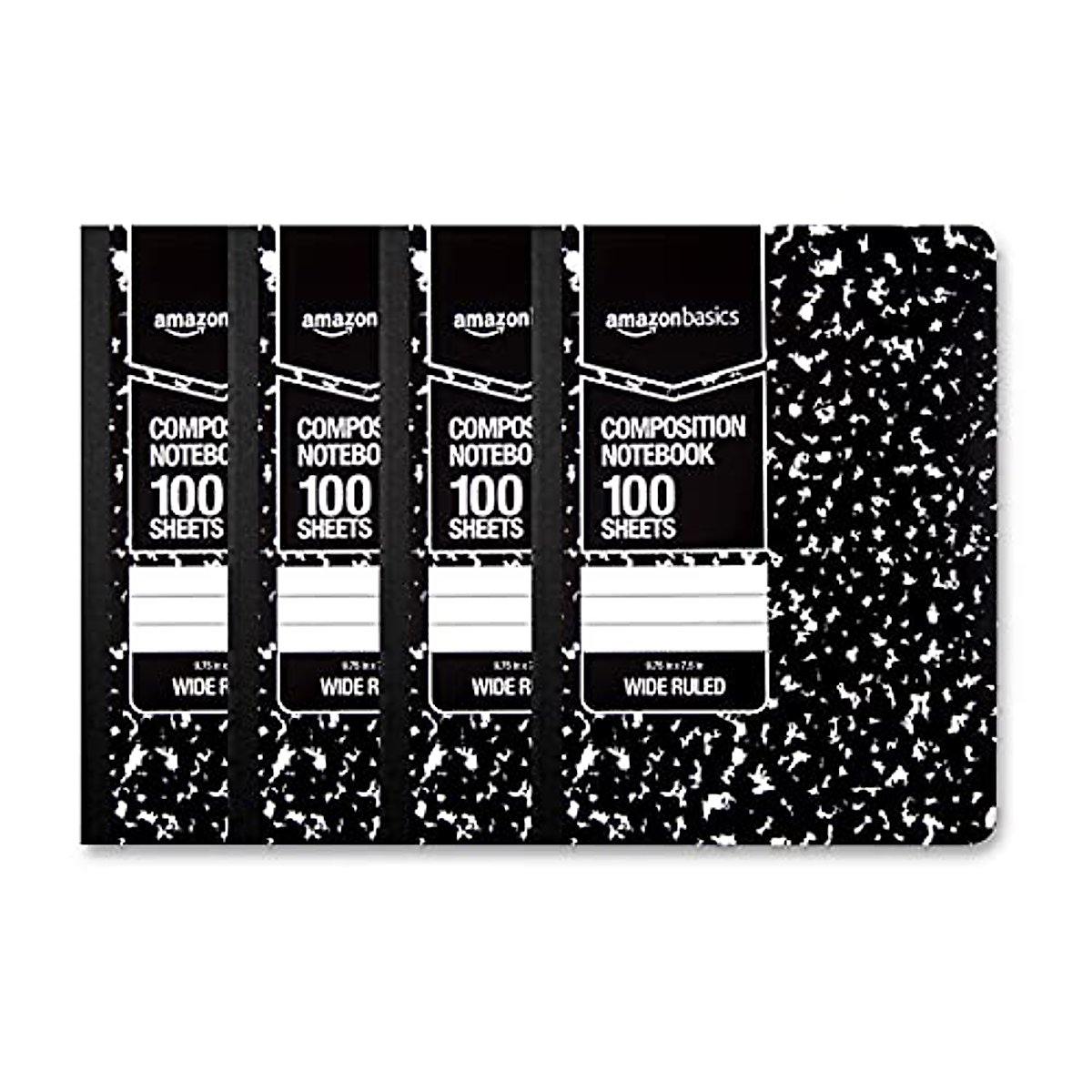 Amazon Basics Wide Ruled Composition Notebook, 100 Sheets, Marble Black, 4-Pack