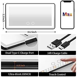 Car Sun Visor Vanity Mirror: Rechargeable Led Makeup Mirror with 3 Light Modes & Dimmable Touch Screen - Car Mirror Accessories for Women Girl