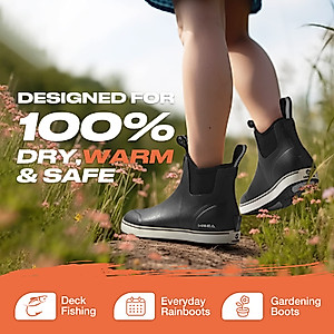 HISEA Women's Ankle Rain Boots, Rubber Fishing Deck Boots, Garden Boots for Women Waterproof, Black Size 8
