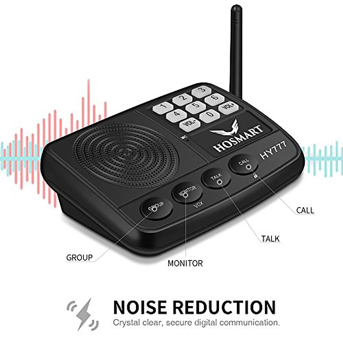 Wireless Intercom System Hosmart 1/2 Mile Long Range 7-Channel Security Wireless Intercom System for Home or Office (New Version) [4 Stations Black]