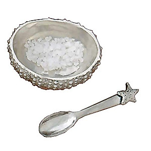 Basic Spirit Salt Bowl with Spoon - Sea Urchin - Pewter Cellar Container Box for Salt, Spices, Snacks, Rice, Side Dishes, or Ice Cream