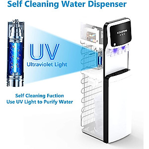 SOOPYK Water Dispenser Cooler Bottom Load Loading with 3 Temperatures Setting 3-5 Gallon Self Cleaning Cold and Hot Water Durable Steel Frame Child Safety for Home Office-BY530-4