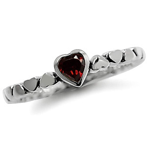 Silvershake Natural Garnet 925 Sterling Silver Stack Stackable Heart Solitaire Ring Size 10