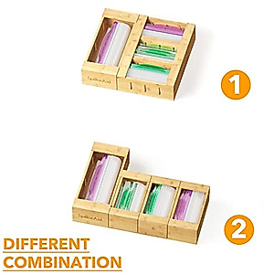 SpaceAid Bag Storage Organizer for Kitchen Drawer, Bamboo Organizer, (4 Pack) WrapNeat 4 in 1 Wrap Dispenser