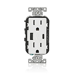 Leviton T5633-BW 3 Pack 15A 125V Decora Tamper Resistant Type A and Type C USB Charger Duplex Receptacle Outlet, White