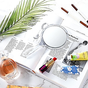 Jetec Hand Mirror Double-Sided Handheld Mirror 1X/ 2X Magnifying Mirror with Handle Transparent Hand Mirror Rounded Shape Makeup Mirror (Clear)