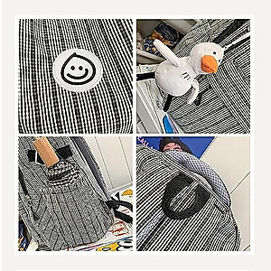 Qyrno Plaid Backpack Kawaii Backpack with Cute Accessories Cute Backpack Aesthetic Backpack DIY Backpack (5-Grey)