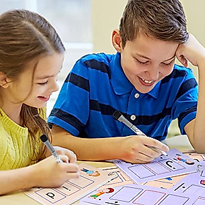 126 Cards Tap and Write CVC Words Flash Cards Laminated Tracing Practice Card Learning Letter Cards CVC Flashcards with 3 Rings for Kindergarten Preschool Kids, 8 x 4 Inch