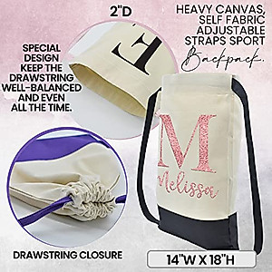 People People Personalized Initial Drawstring Backpack w/Name - Custom Bookbag for Girls & Boys - 18 Vinyl & 6 Bag Colors – Customized Back Beige