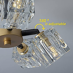 OKES Semi Flush Mount Ceiling Light,13inch Modern Black and Gold Crystal Chandeliers,6-Lights Industrial Sputnik Chandeliers for Bedroom,Kitchen,Hallway,brthroom,entryway,Dining Room