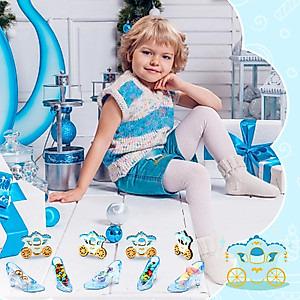 Yuntau 24 Pcs Blue Princess Party Decoration Mini Plastic Glass Slipper Princess Carriage Centerpiece 3.8 Inch Princess Glass Heel for Baby Shower Wedding Birthday Party Supplies Table Decor