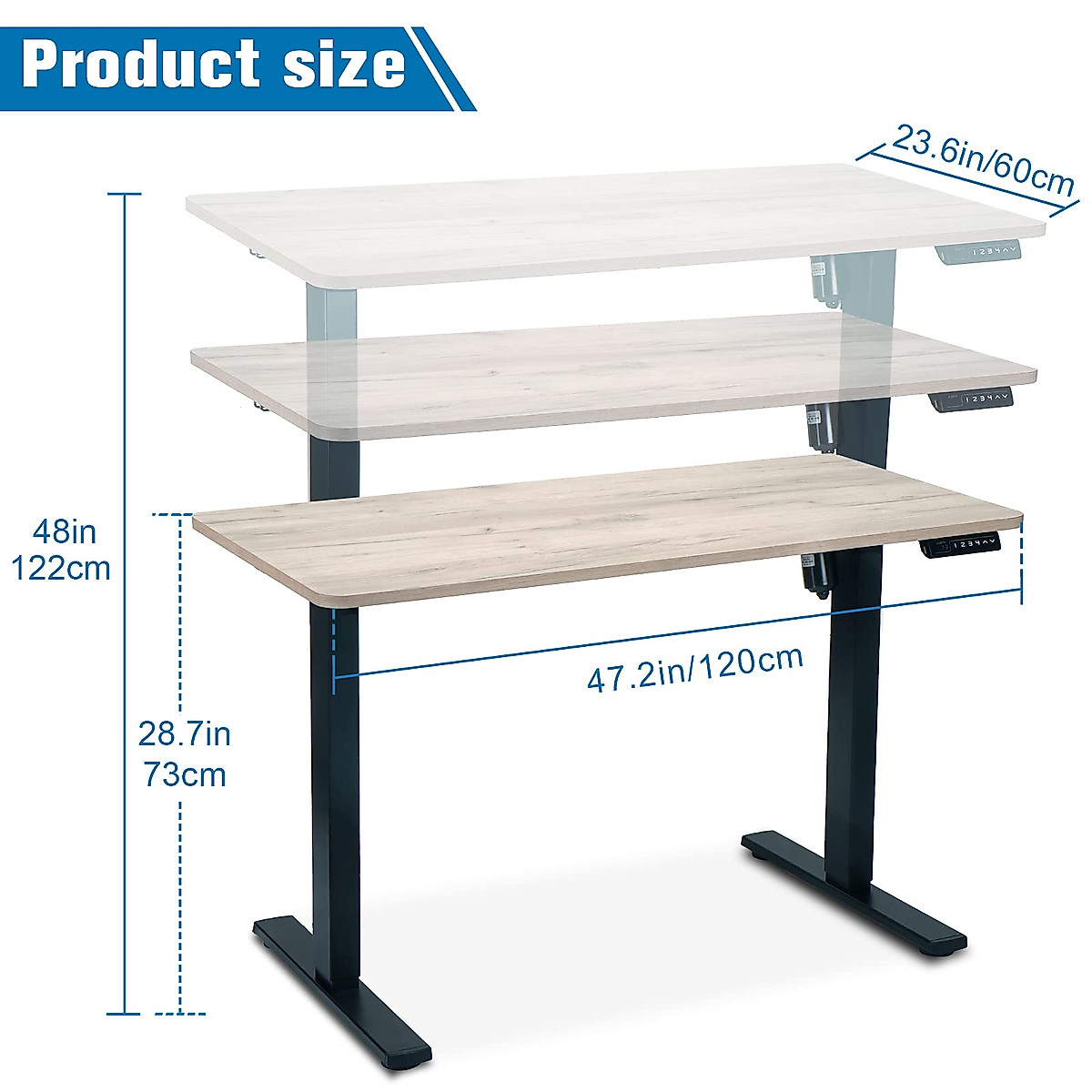 VIZTY Electric Standing Desk,Height Adjustable Home Office Desks with USB Charging Port,Sit and Stand Up Table with 48 x 24 Inches One-Piece Table Top (White Maple)