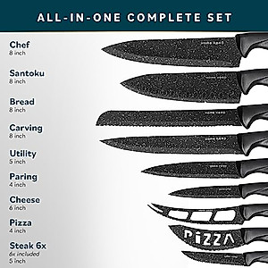 Home Hero Kitchen Knife Set, Steak Knife Set & Kitchen Utility Knives - Ultra-Sharp High Carbon Stainless Steel Knives with Ergonomic Handles (20 Pc Set, Granite)